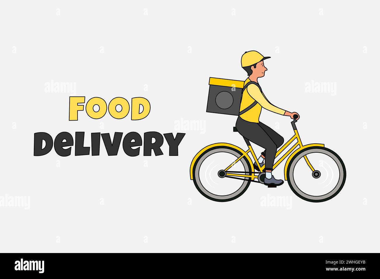 Food courier man riding a bicycle with parcel box on the back. Food ...