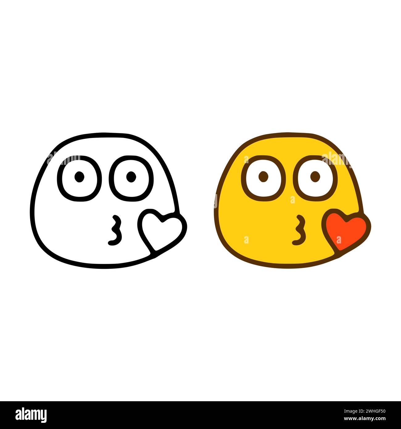 Kissing emoticon in doodle style isolated on white background Stock ...