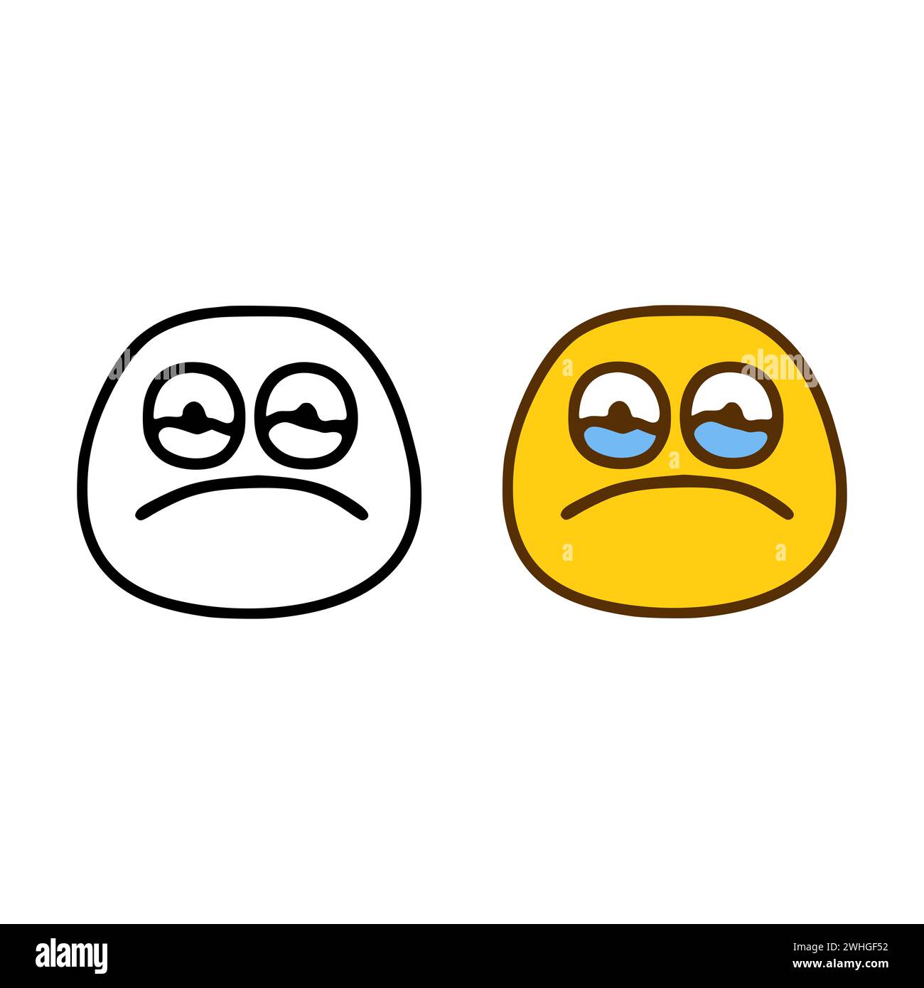 crying emoticon in doodle style isolated on white background Stock ...