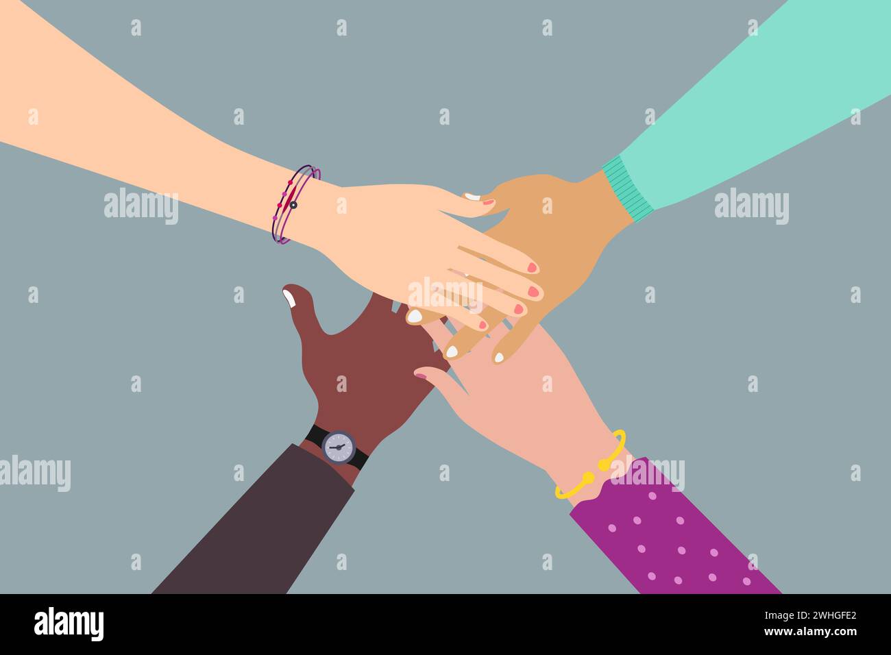 Multicultural people holding hands. Hands in a circle. Volunteer people ...