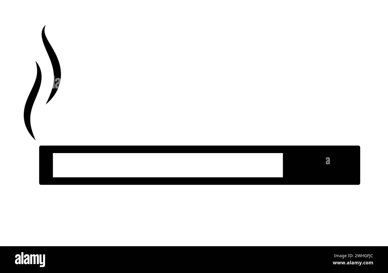 cigarette symbol, black and white vector simple illustration of lit ...