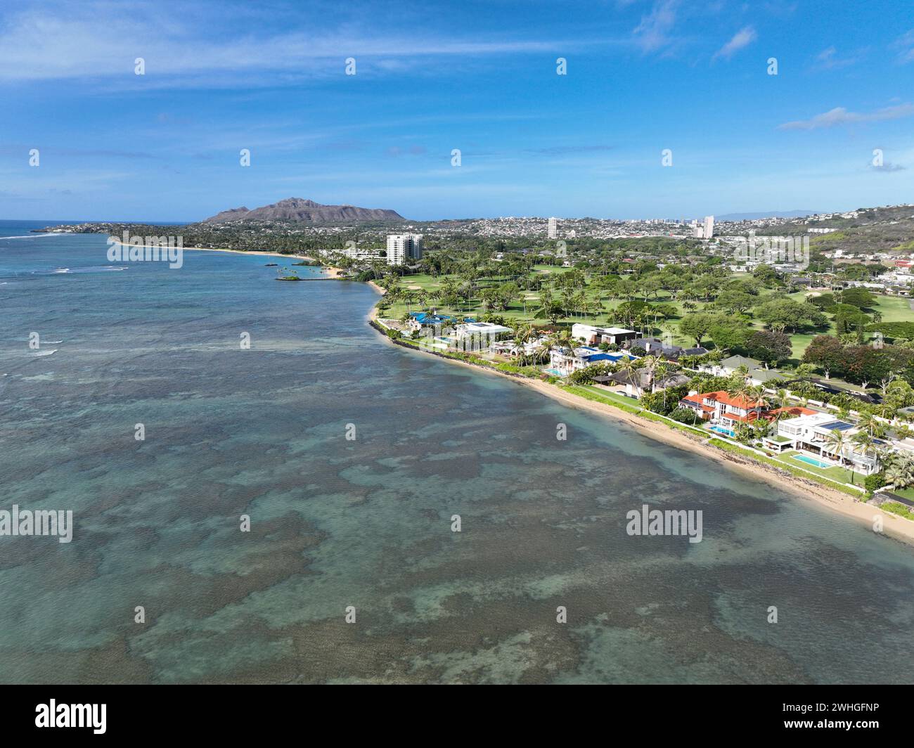 Aerial view of Kahala and the Pacific Ocean, Honolulu, Hawaii Stock ...