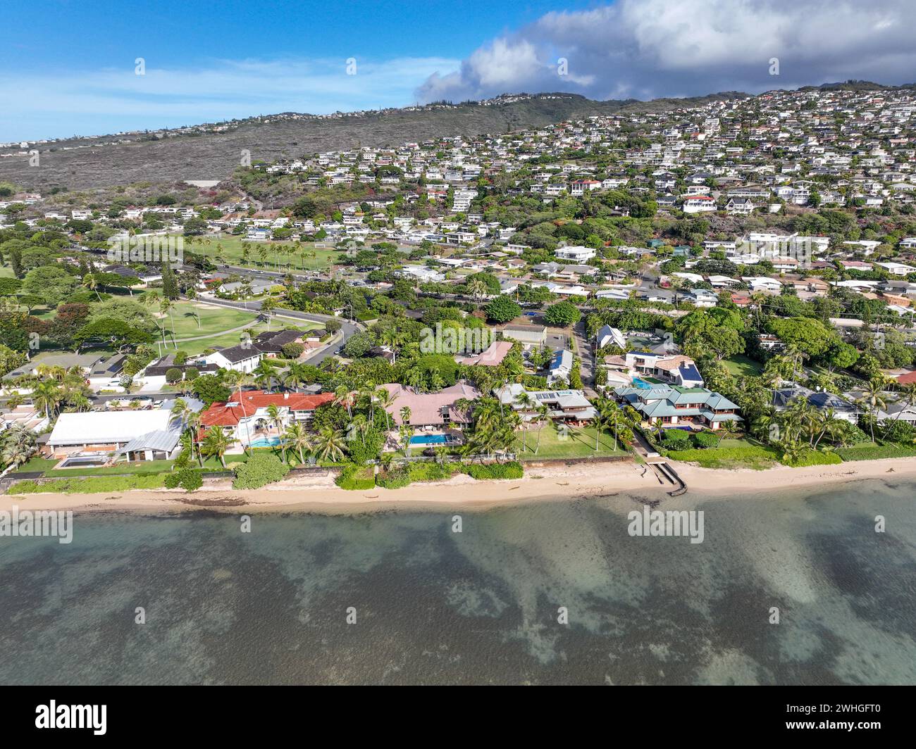 Aerial view of Kahala and the Pacific Ocean, Honolulu, Hawaii Stock ...