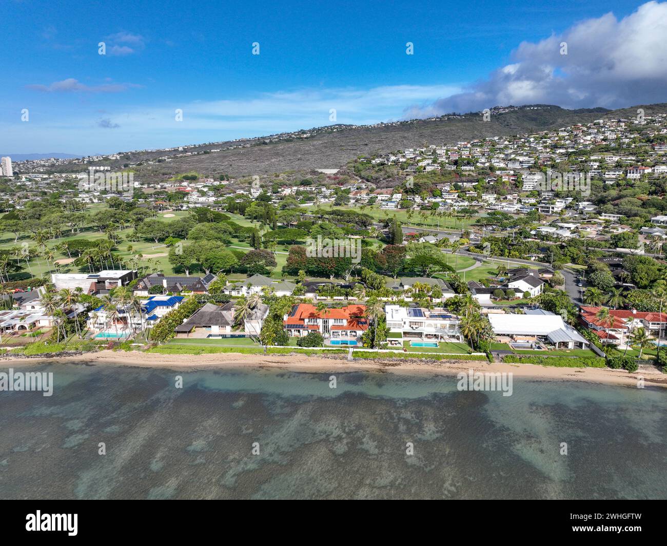 Aerial view of Kahala and the Pacific Ocean, Honolulu, Hawaii Stock ...