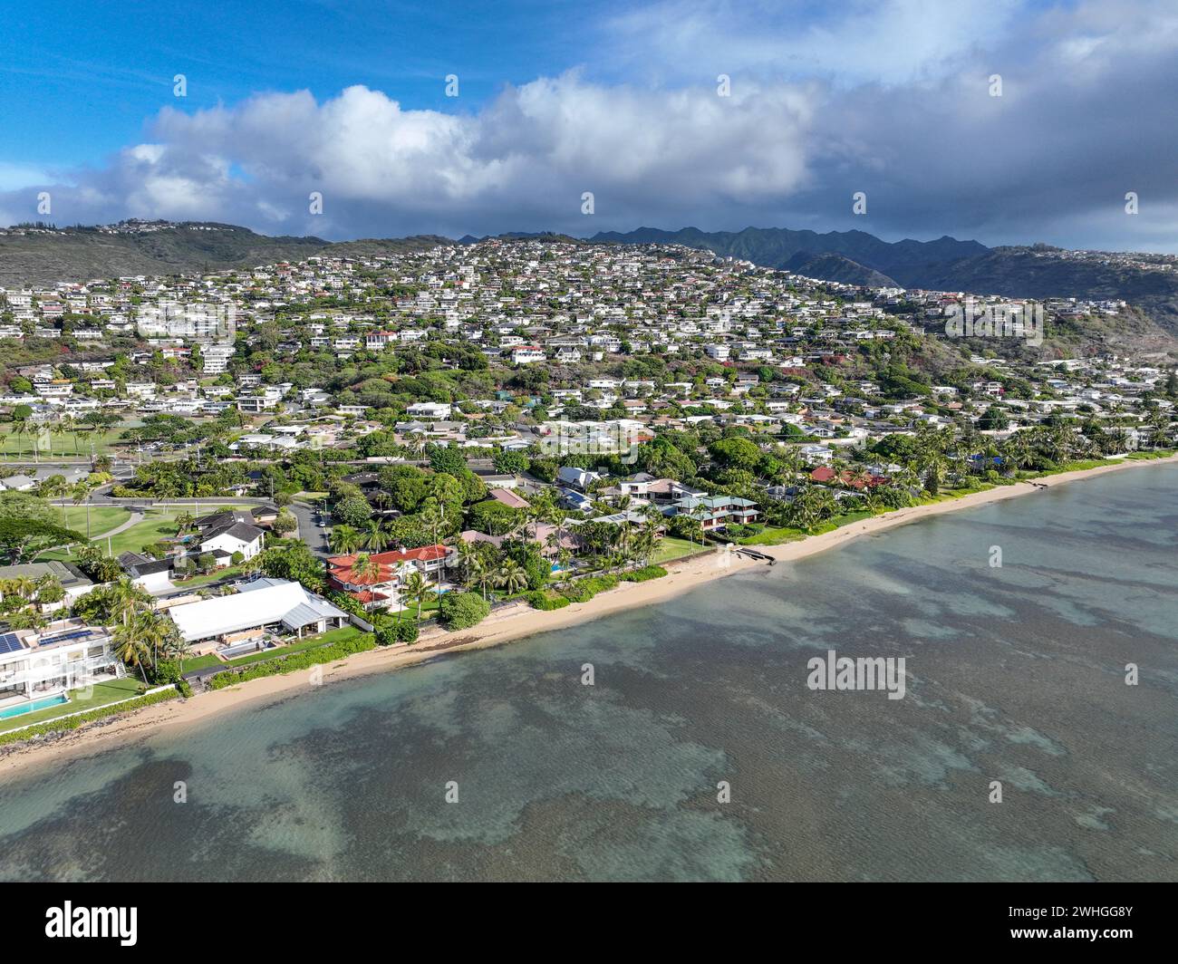 Aerial view of Kahala and the Pacific Ocean, Honolulu, Hawaii Stock ...