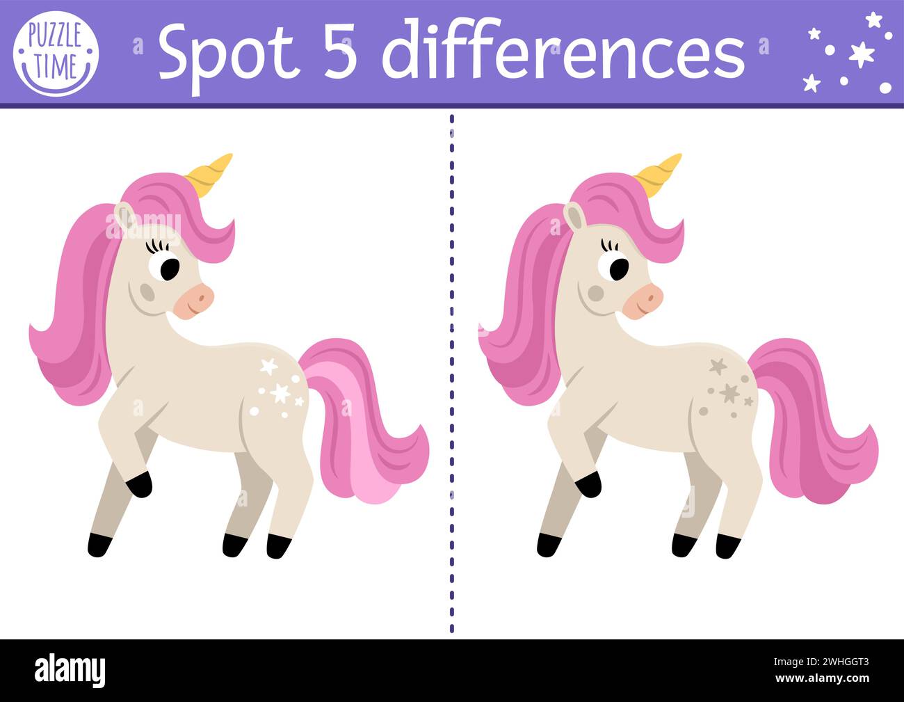 Unicorn find differences game for children. Fairytale educational ...