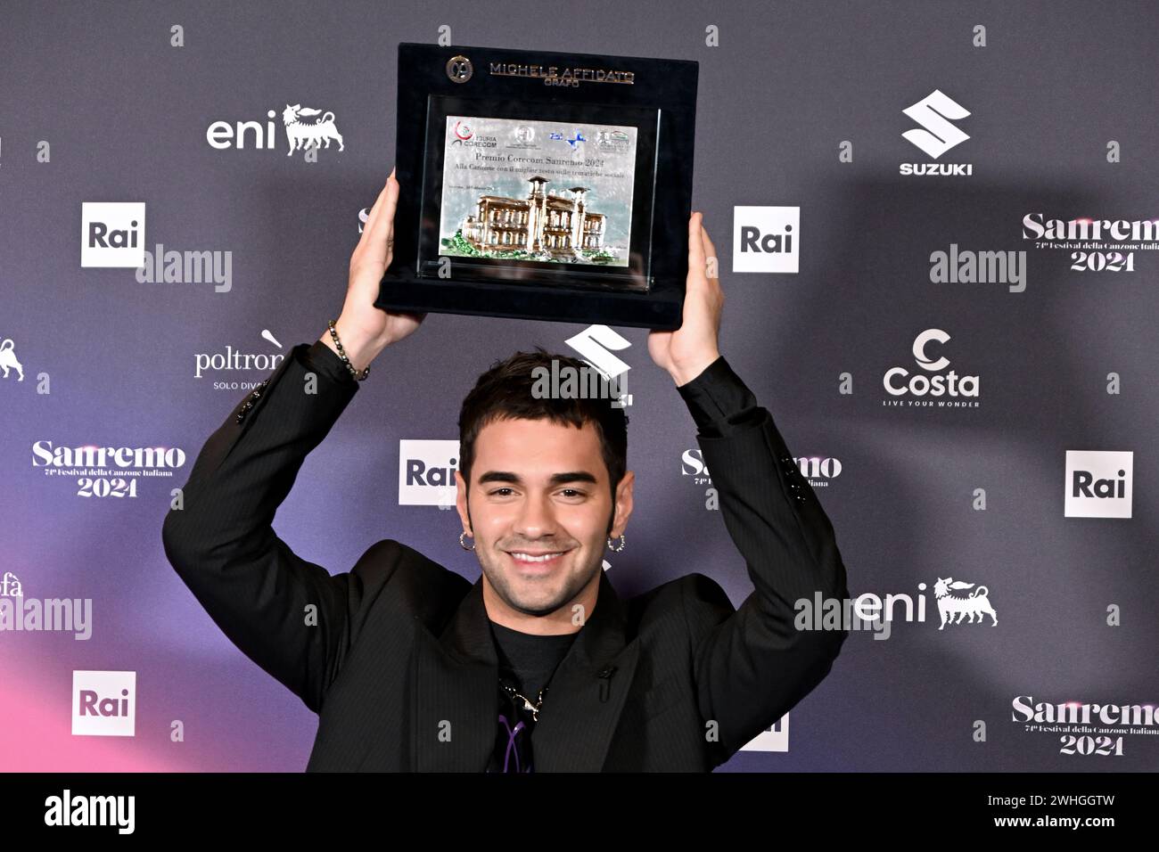 Sanremo, Italy. 10th Feb, 2024. Sanremo, 74th Italian Song Festival ...