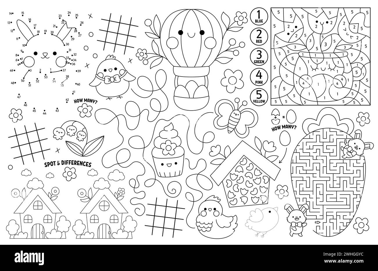 Vector kawaii Easter placemat for kids. Spring holiday printable ...