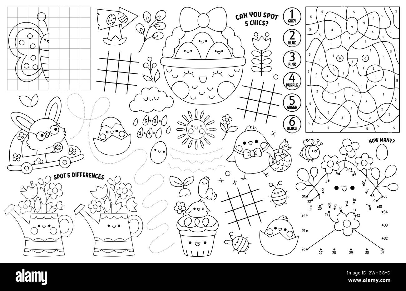 Vector kawaii Easter placemat for kids. Spring holiday printable ...