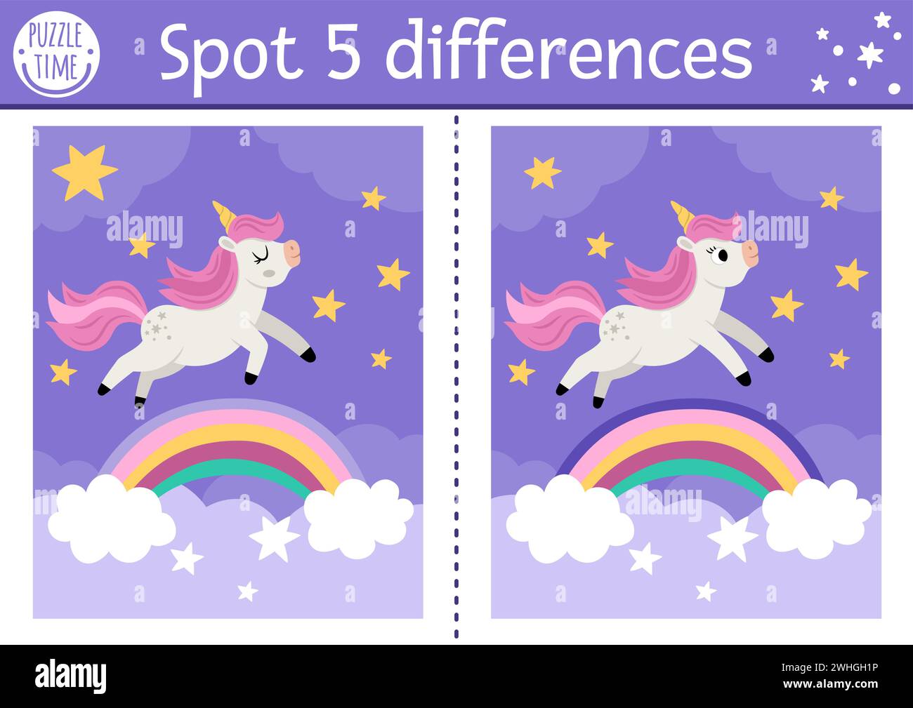 Unicorn find differences game for children. Fairytale educational ... Unicorn find differences game for children. Fairytale educational ...