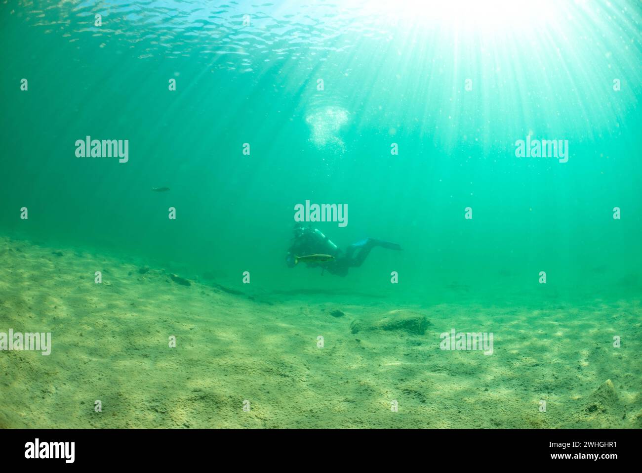 Mountain lake diving Stock Photo - Alamy