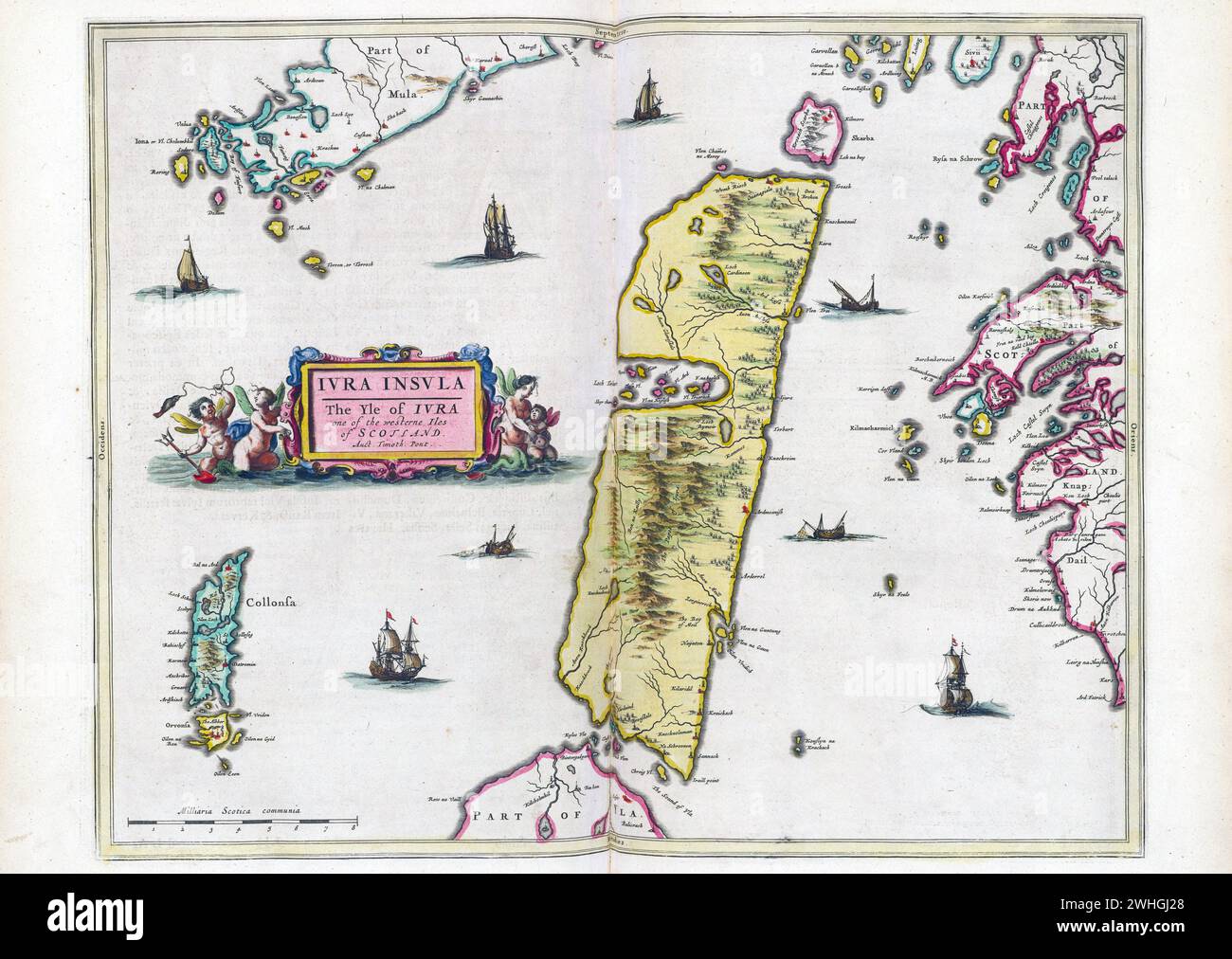 Historical map of the Isle of Jura, Inner Hebrides, Scotland Willem and Johannes Joan Blaeu, ca ...
