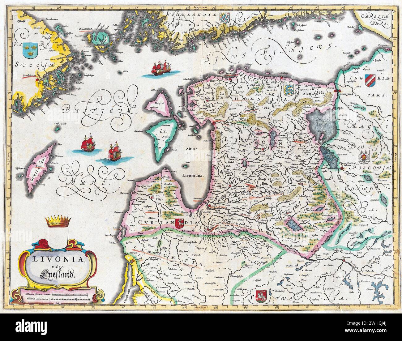 historical map of Livonia, Willem and Johannes Joan Blaeu, ca 1640 Stock Photo - Alamy