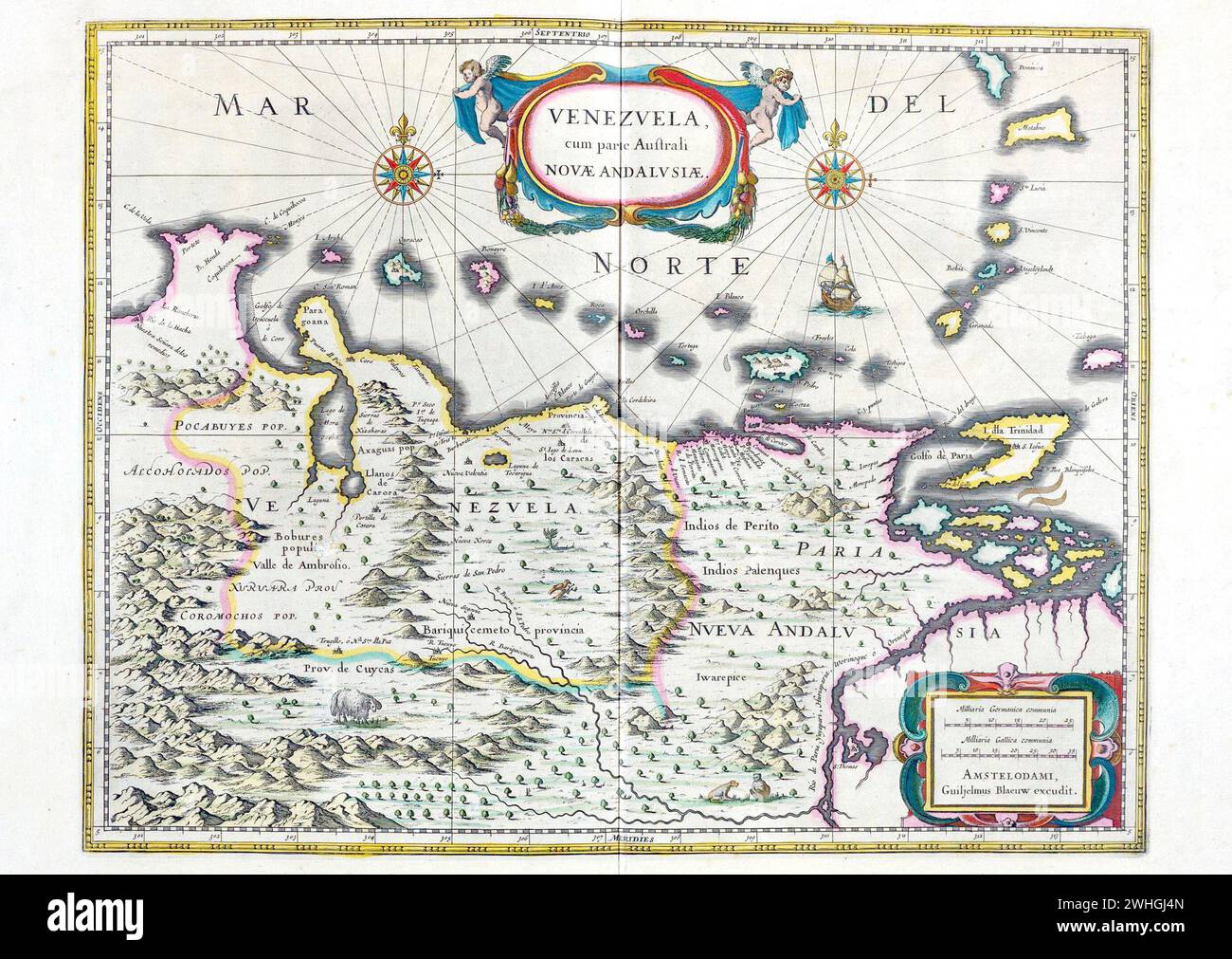 historical map of Venezuela, Willem and Johannes Joan Blaeu, ca 1667 Stock Photo - Alamy