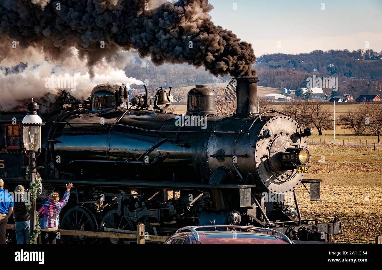 View of a Classic Steam Passenger Train Approaching, Traveling Thru the ...