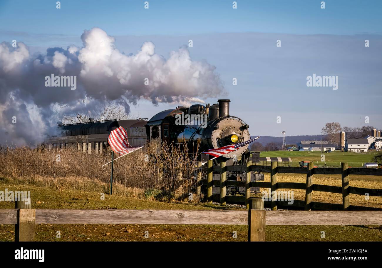 View of a Classic Steam Passenger Train Approaching, With American ...