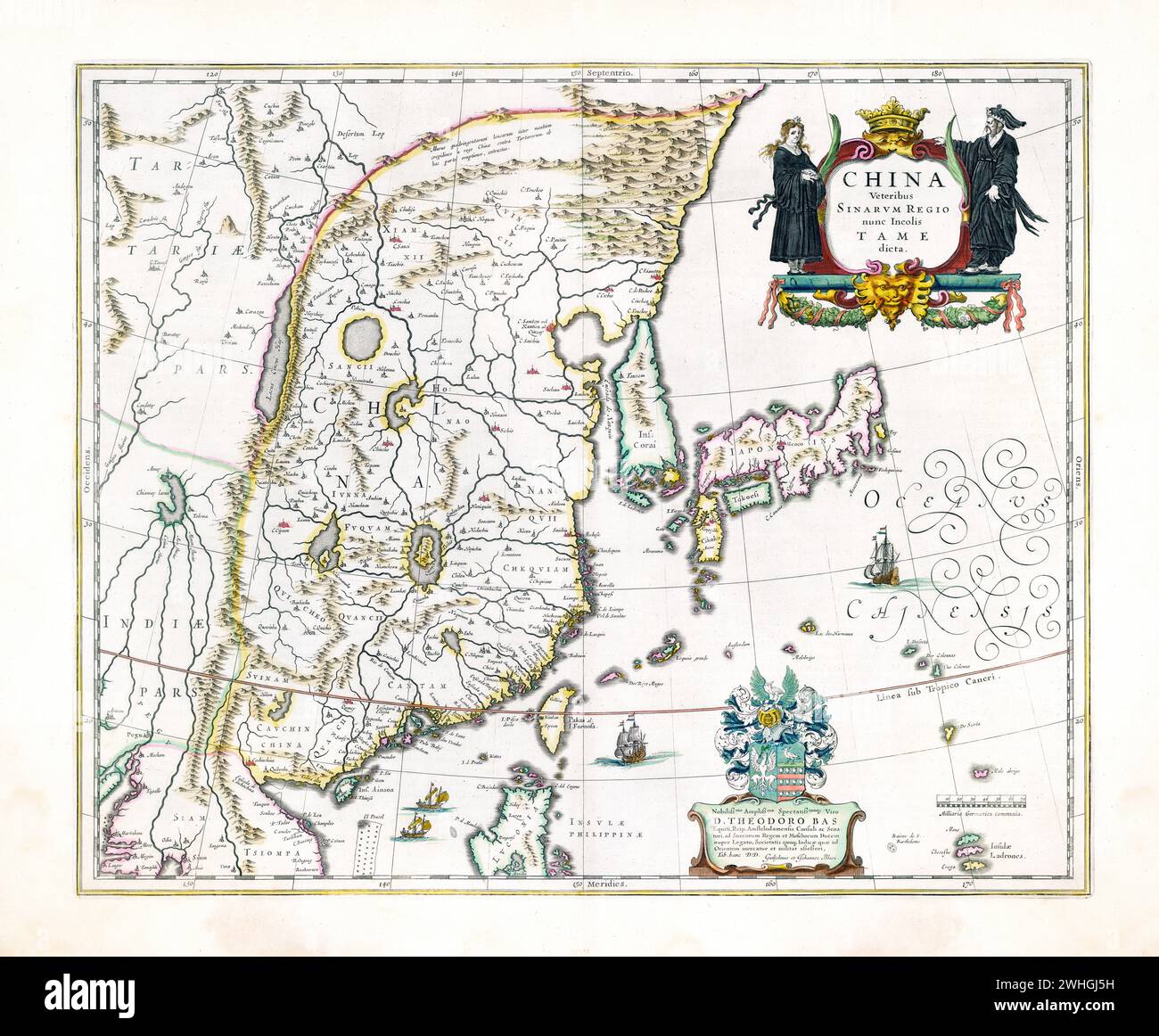 old map of the ancient region of China, Willem and Johannes Joan Blaeu, 1642 Stock Photo - Alamy