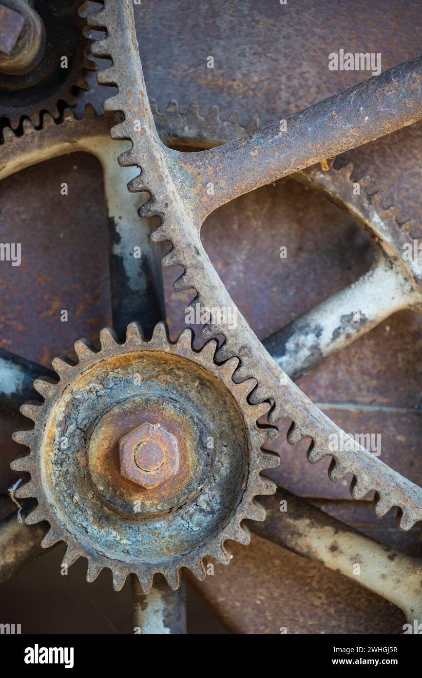 Rusty large gears from old mechanism photographed at close range Stock ...