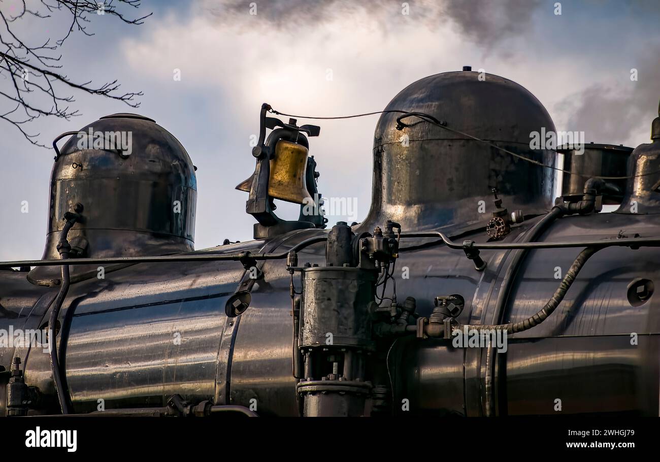 Close Up View of an Antique Steam Engines Bell and Compressor Stock ...