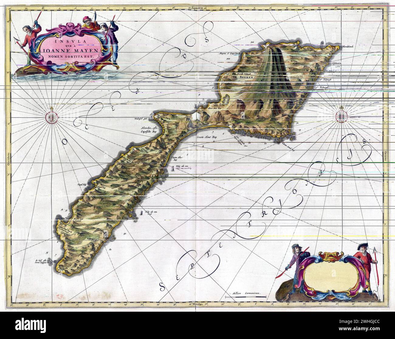 historical map of Map of Jan Mayen Island Noorway, Willem and Johannes Joan Blaeu, ca 1640 ...
