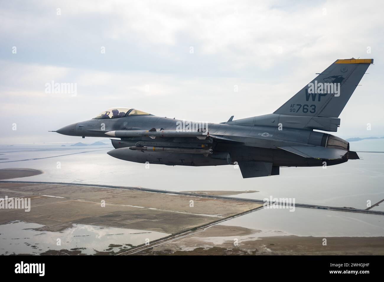 A U.S. Air Force F-16 soars over the Republic of Korea's southern coast ...