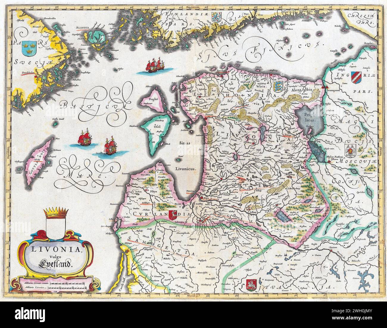 historical map of Livonia, Willem and Johannes Joan Blaeu, ca 1640 *** historical map of Livonia ...