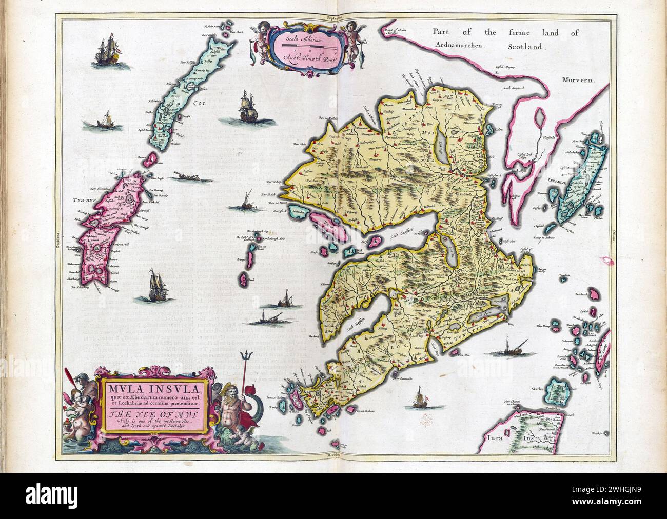 historical map of the Isle of Mull, Inner Hebrides, Scotland, Willem and Johannes Joan Blaeu, ca ...