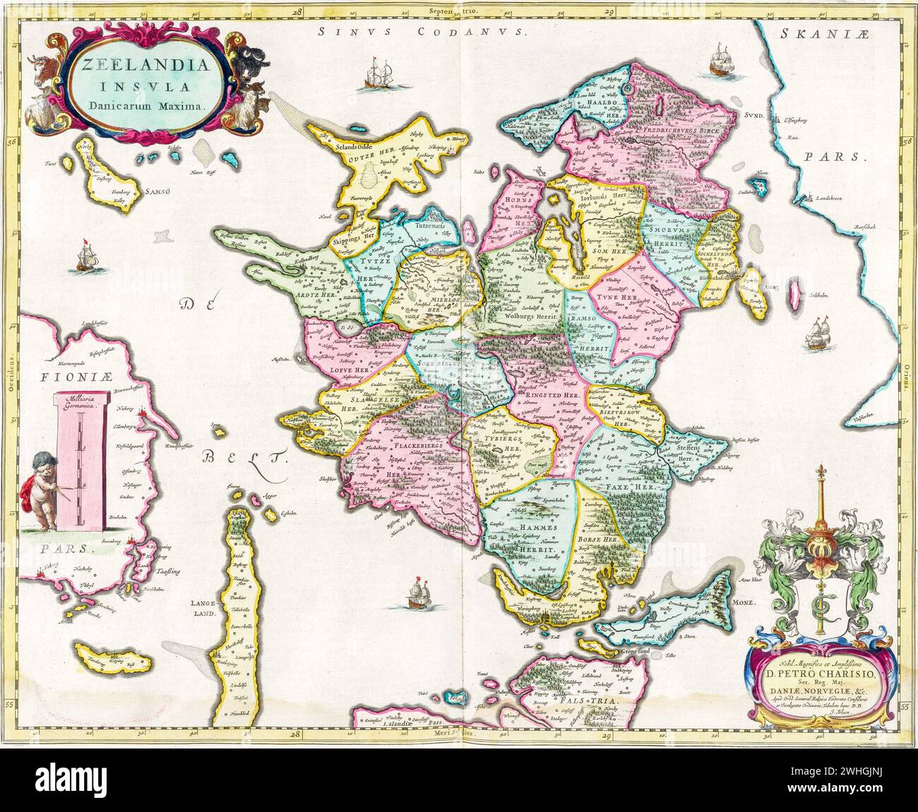 historical map of the Isle of Zealand, Denmark, Willem and Johannes ...