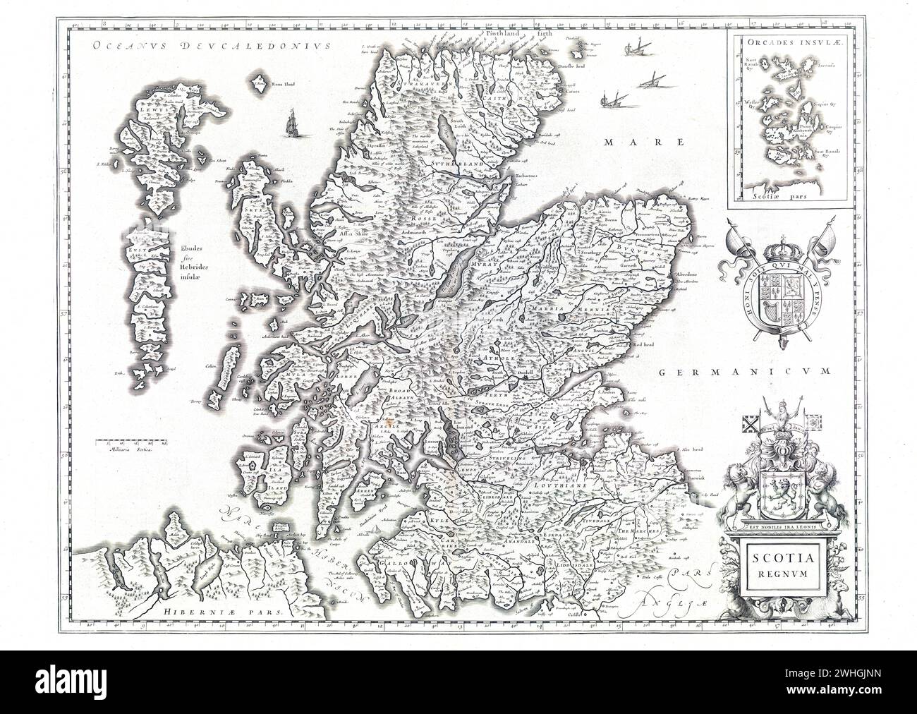 historical map of the Kingdom of Scotland, Willem and Johannes Joan Blaeu, ca 1648 ...