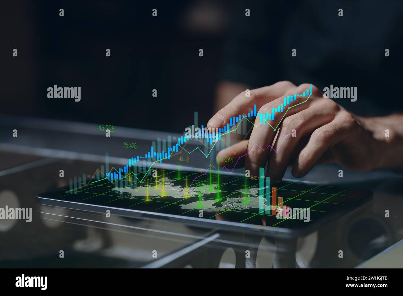 Businessman work on new business strategy virtual tablet pad screen ...