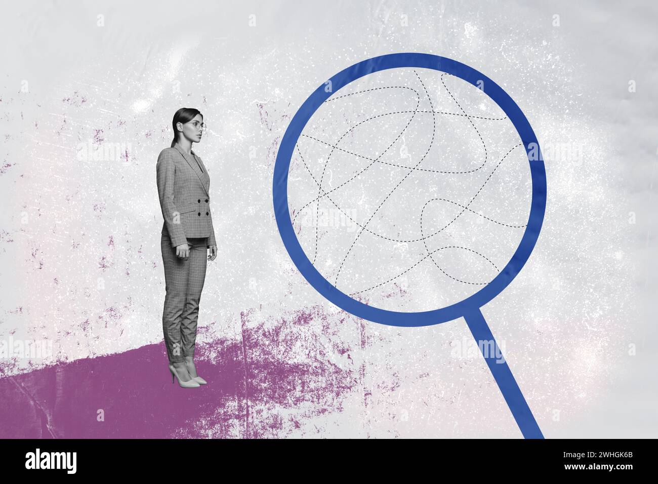 Artwork magazine collage picture of serious confident lady looking big ...