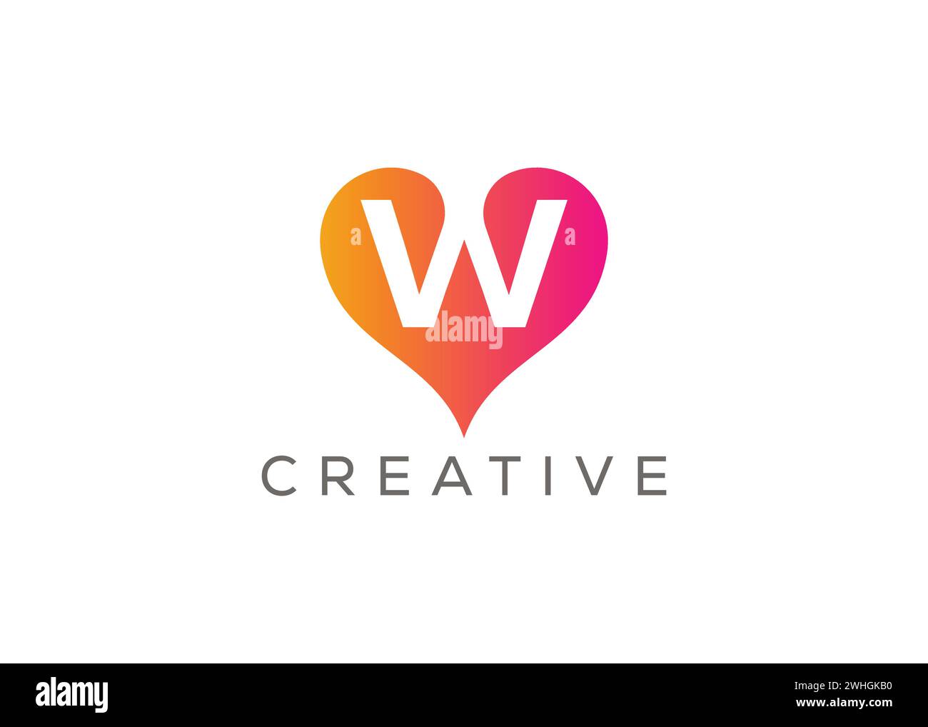 Minimalist letter w love logo design vector template. Heart shape w ...