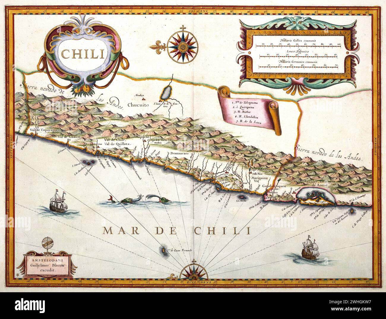 historical map of Chile, Willem and Johannes Joan Blaeu, ca 1640 *** historical map of Chile ...