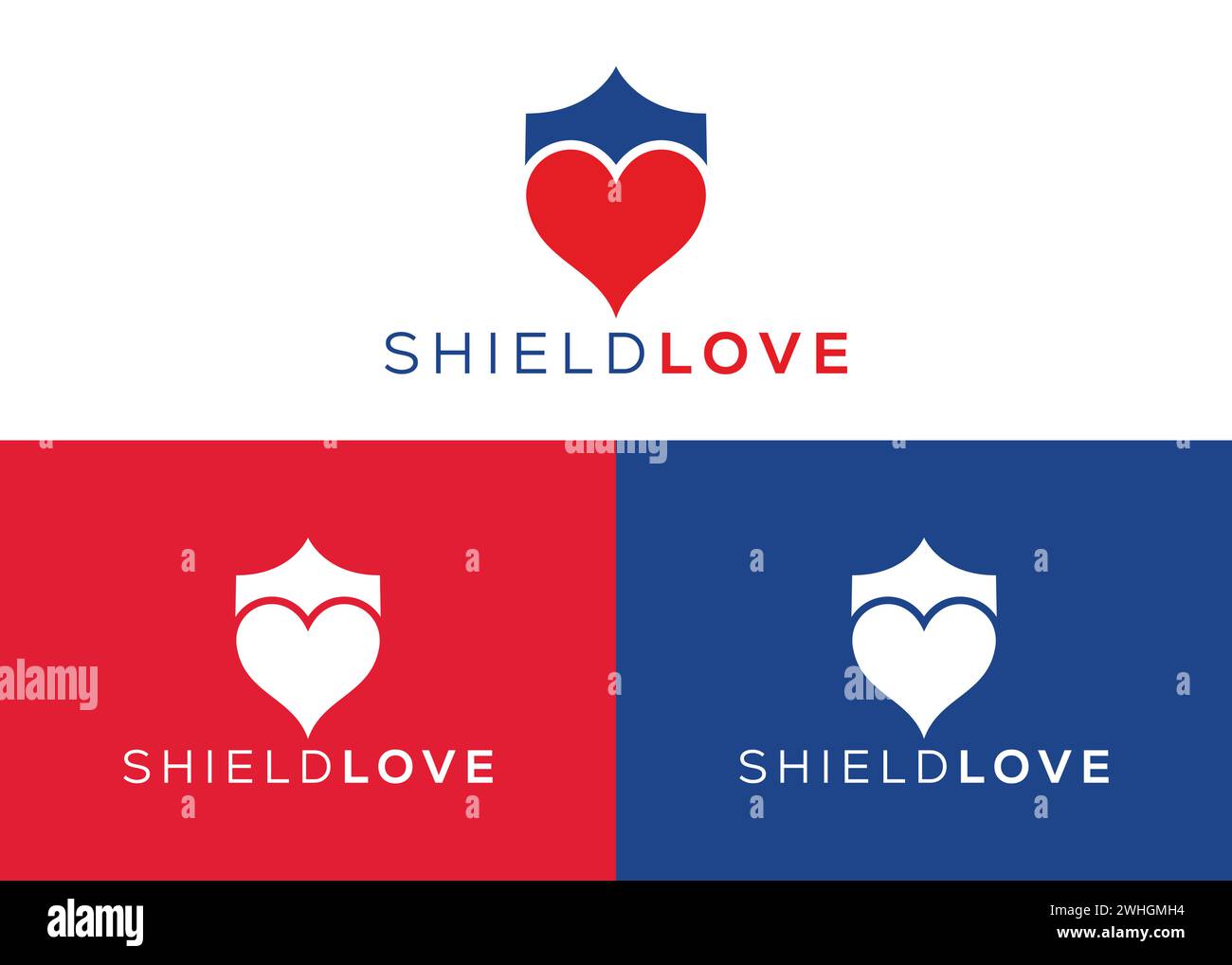 Minimalist Shield love logo design vector template. Guard and love ...