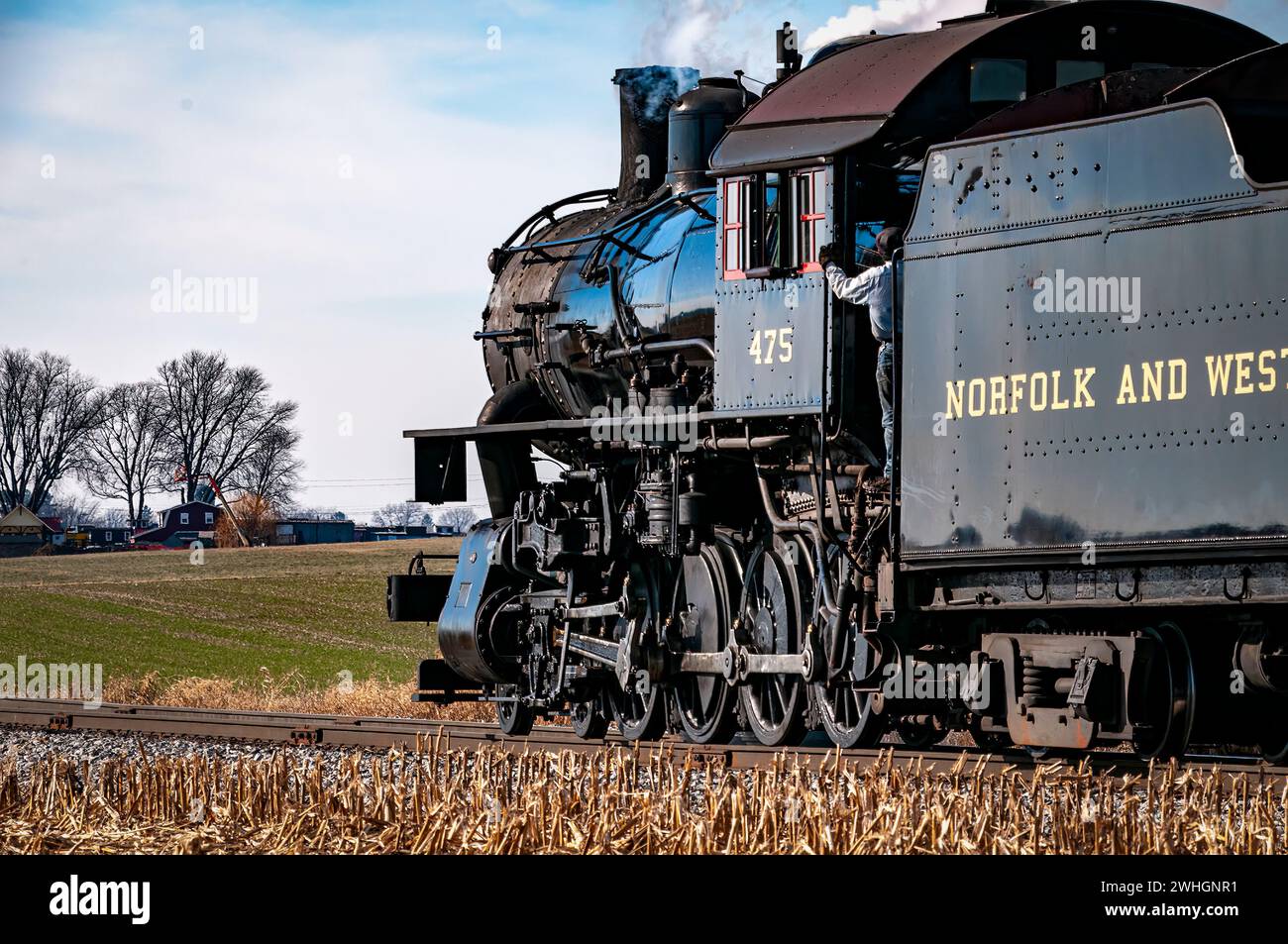 Rear Close Up View of a Classic Steam Locomotive Traveling Thru the ...