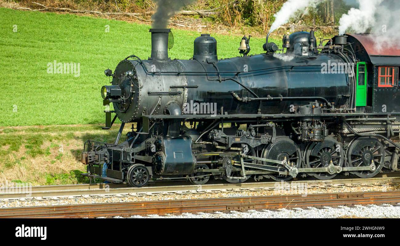 A Close Side Aerial View of a Steam Engine Waiting, all Steamed Up ...