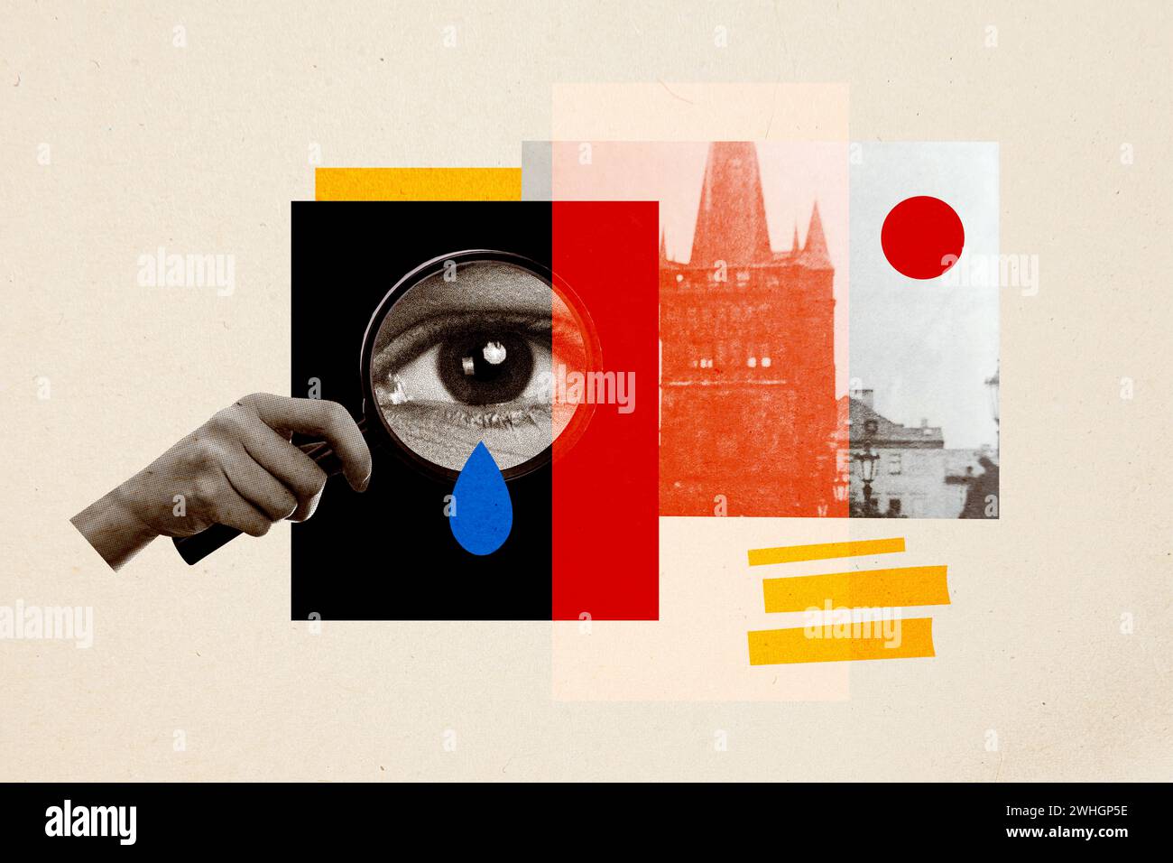 Photo collage creative picture eyeball magnifying lens loop espionage ...