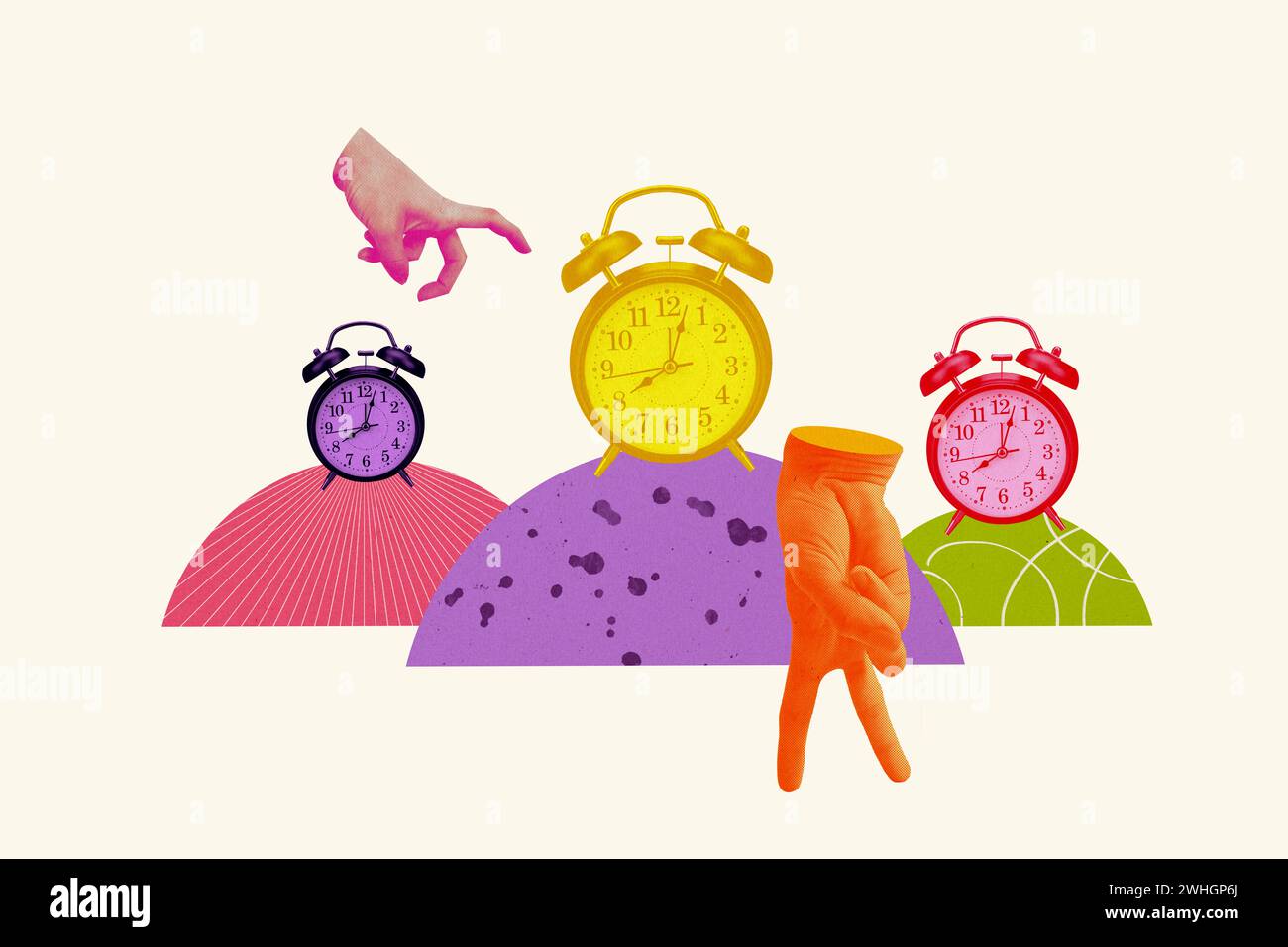 Photo collage creative picture human arms walking two fingers clock ...