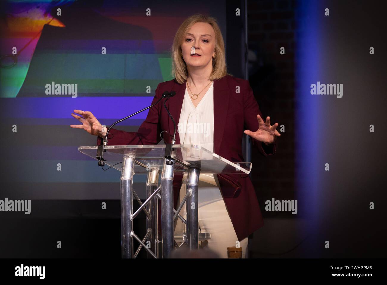 London, UK. 6th Feb, 2024. Liz Truss speaks at the launch of the ...