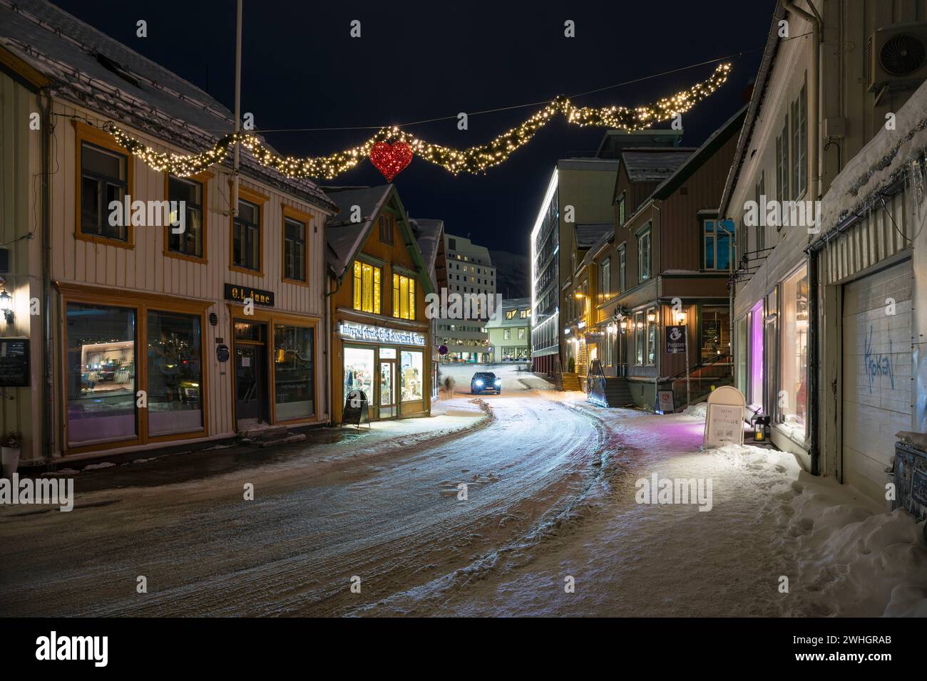 Europe, Norway, Tromso, Sjogata (Road) showing typical Tourist Shops ...