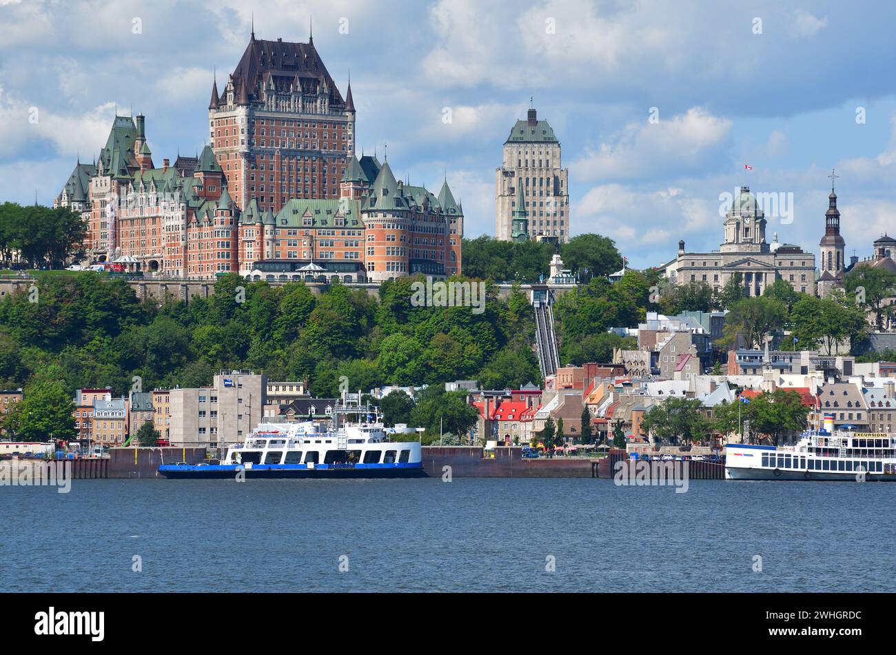 View of old Quebec and Frontenac castle taken from the ferry Stock ...