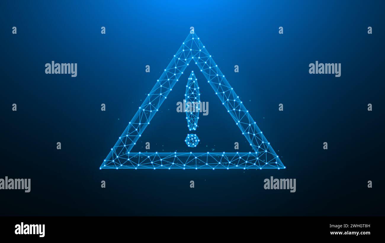 Polygonal vector illustration attention or warning symbol on a dark ...