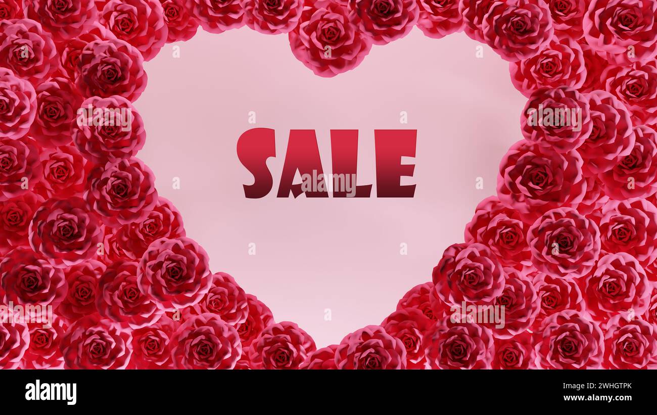 Marketing concept sale text on pink roses heart frame Stock Photo - Alamy
