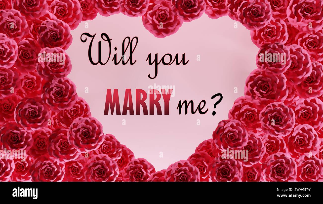Will you marry me text isolated on pink lovely roses heart frame 8k ...
