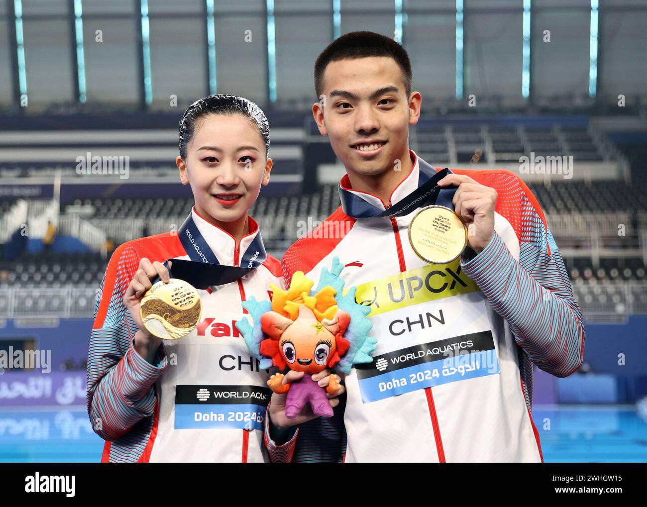 Doha, Qatar. 10th Feb, 2024. Cheng Wentao(L)/Shi Haoyu of China pose ...