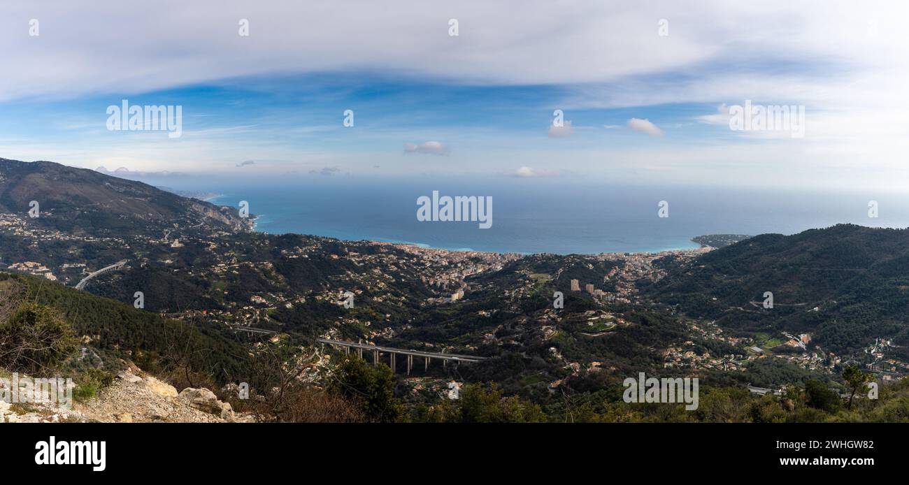 Panorama landscape view of the Mediterranean Coast and the towns of ...