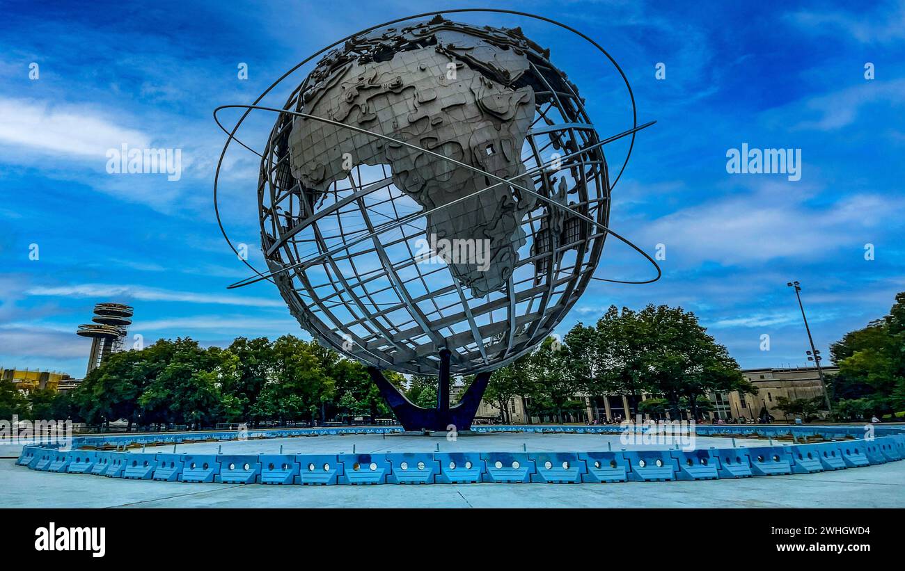 New York, USA; January 4, 2024: Unisphere esplanade of the well-known ...