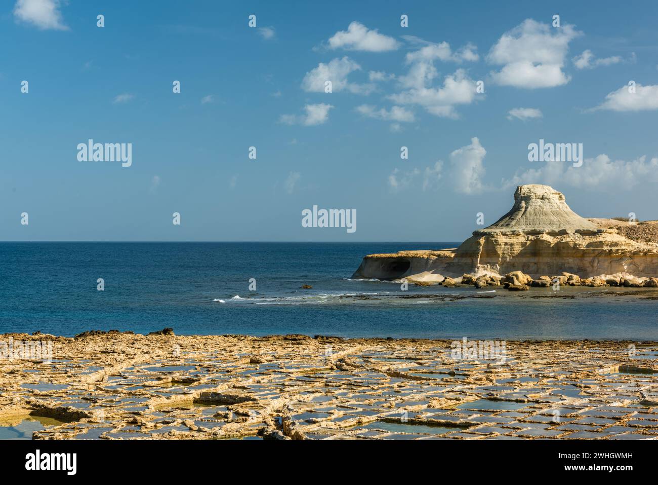 Traditional salt pans in Xwejni Bay on the island of Gozo, Malta Stock ...