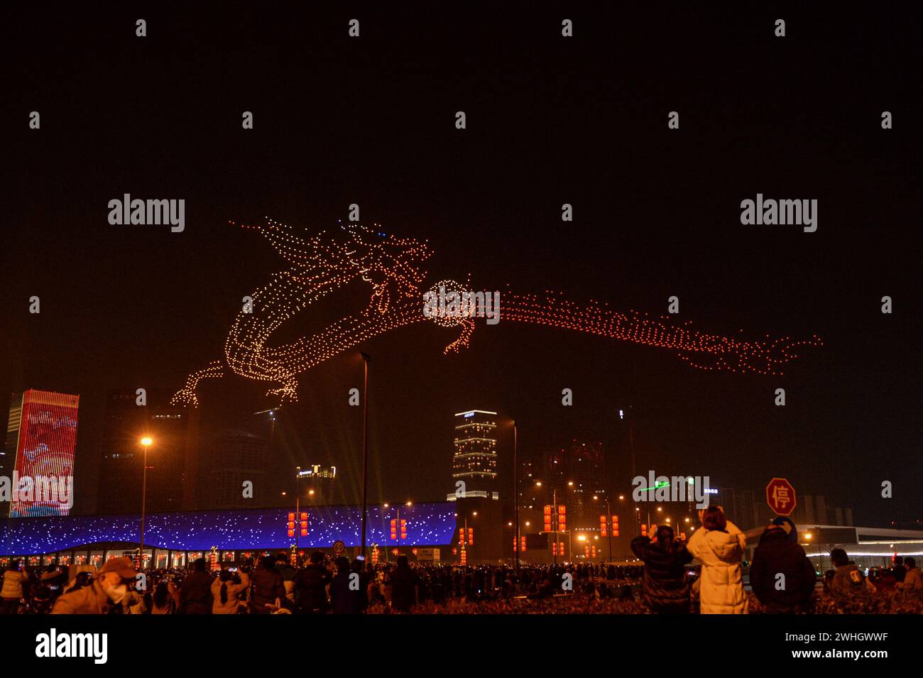 CHENGDU, CHINA FEBRUARY 10, 2024 - 3,000 drones form a golden dragon in ...