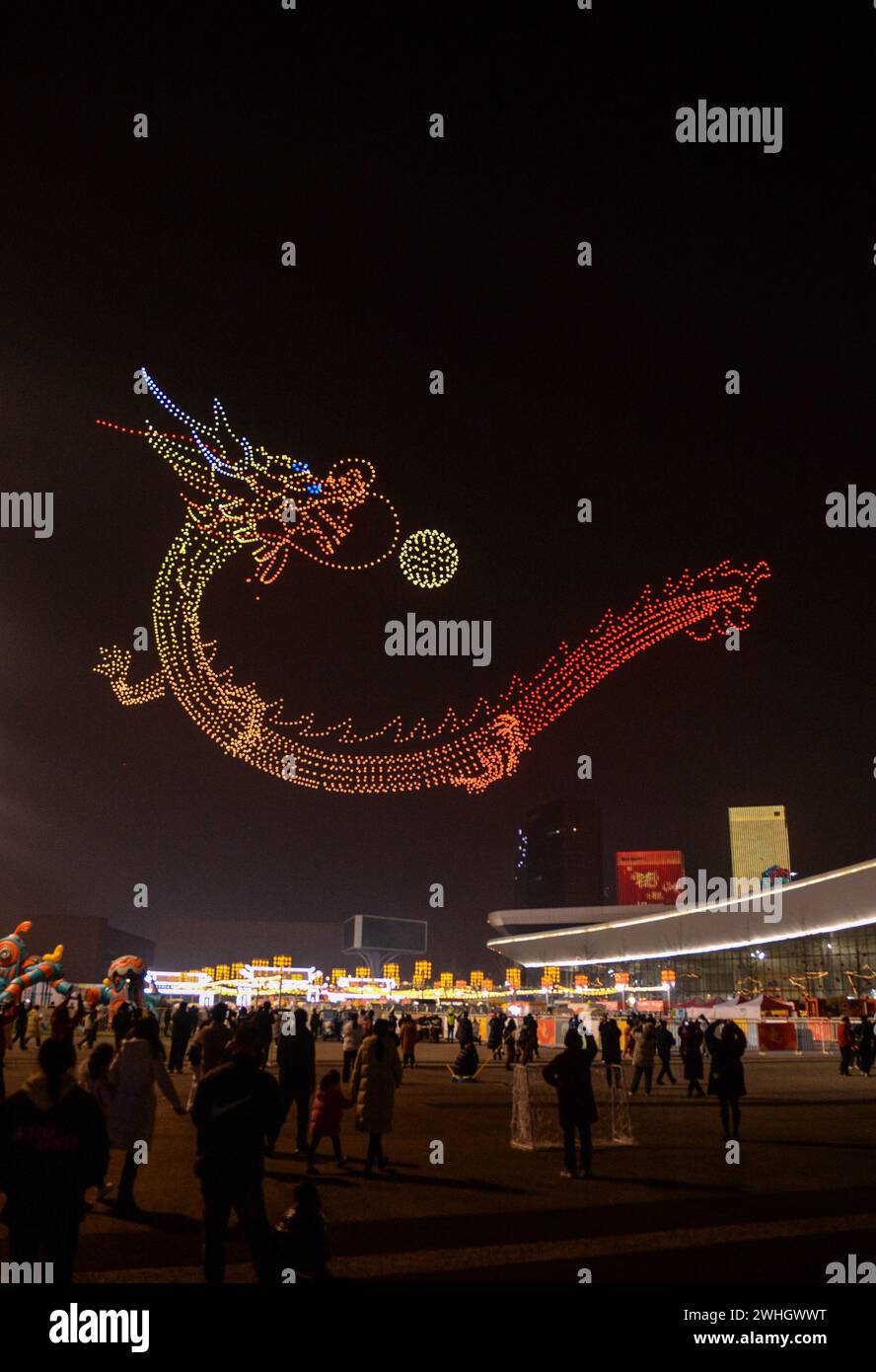 CHENGDU, CHINA FEBRUARY 10, 2024 - 3,000 drones form a golden dragon in ...